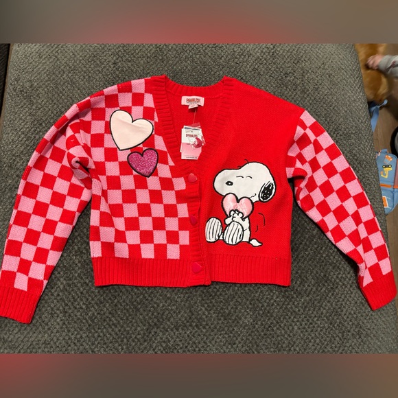 Peanuts | Sweaters | Snoopy Red Checkered Pink Red Sleeves Pink Heart ...